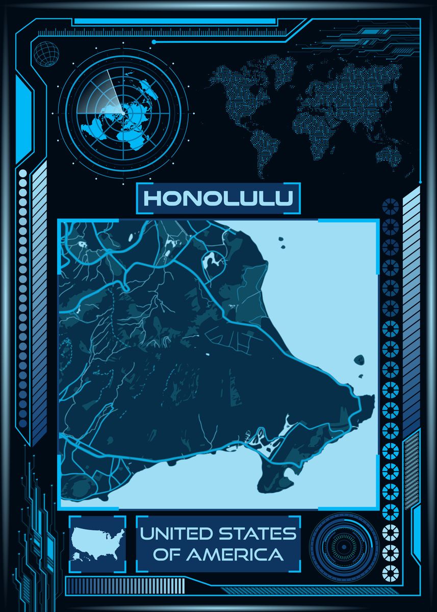 'HONOLULU MAP USA' Poster by Artistic Paradigms | Displate