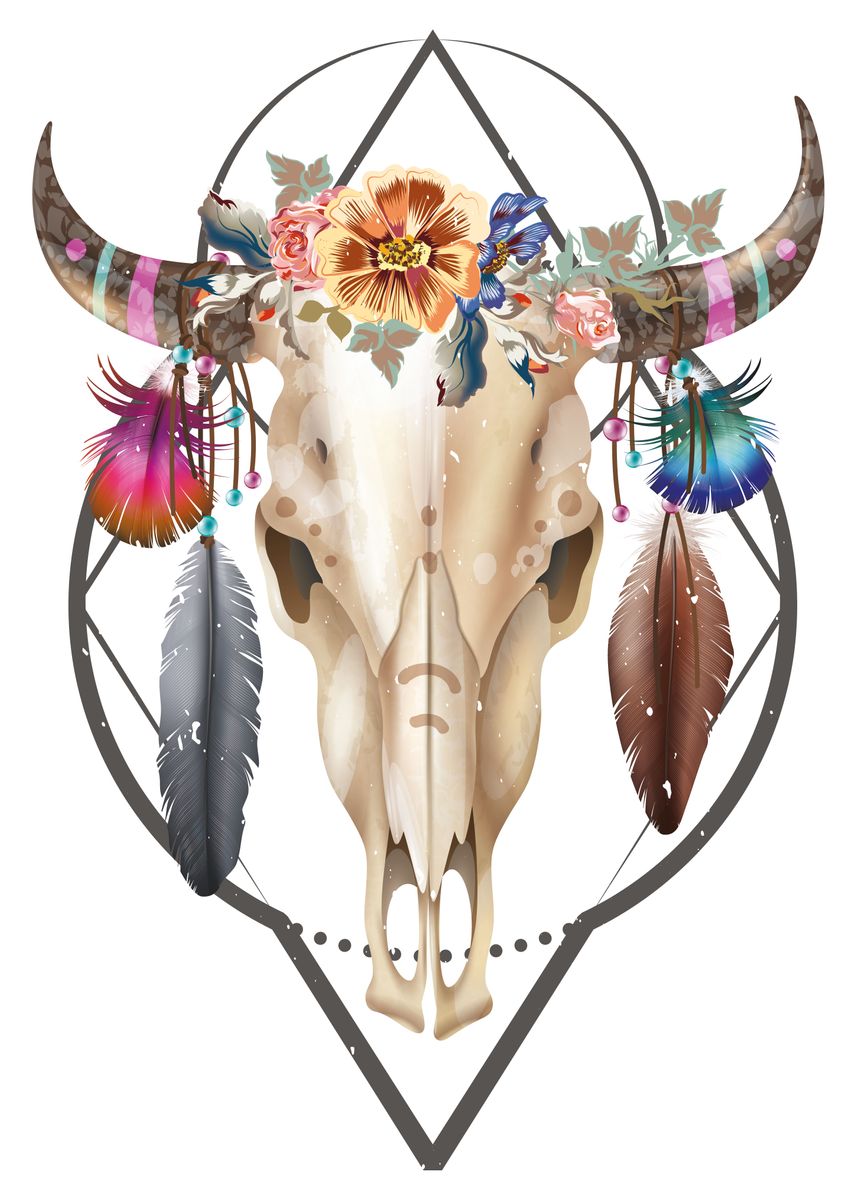 'Boho style cow head with' Poster, picture, metal print, paint by ...