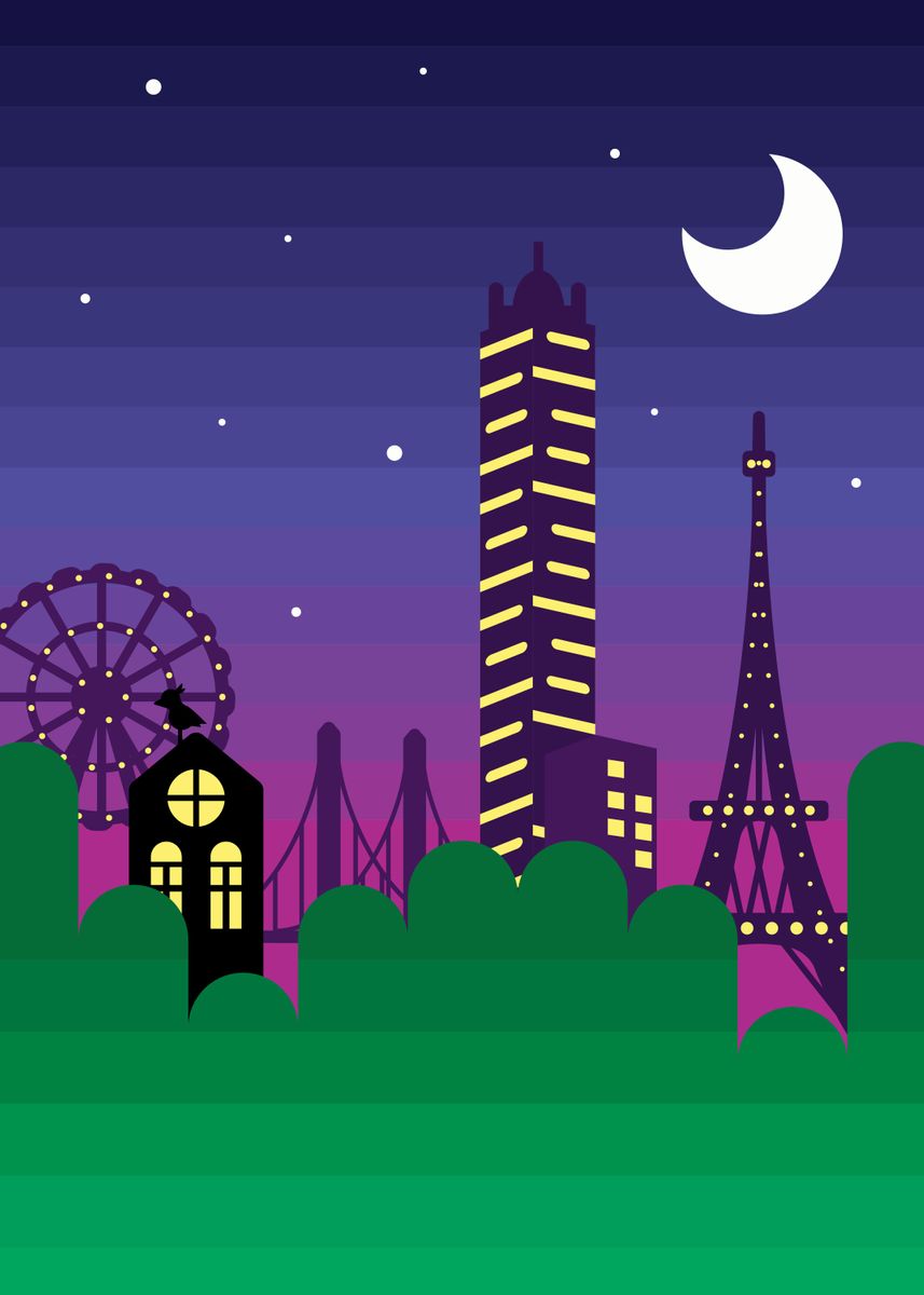 'Midnight Cityscape' Poster by Ben Lords | Displate