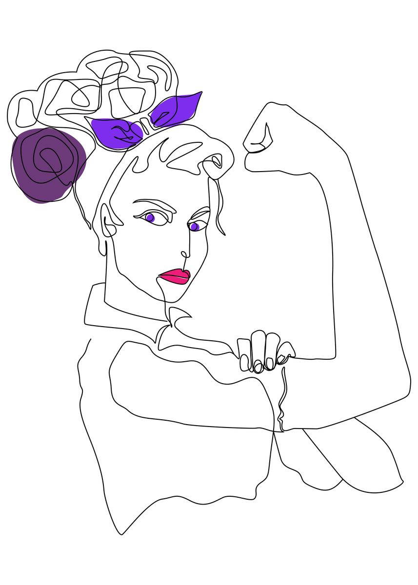 'Woman strong one line art' Poster, picture, metal print, paint by ...