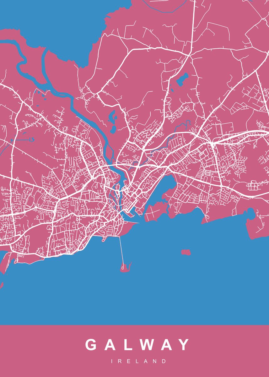 'GALWAY Map IRELAND UK ' Poster, picture, metal print, paint by ...