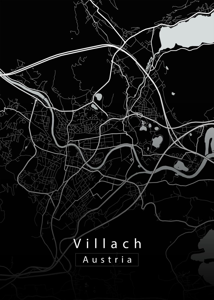 'Villach City Map' Poster, picture, metal print, paint by Robin ...