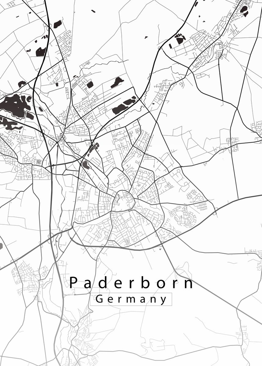 'Paderborn City Map' Poster, picture, metal print, paint by Robin ...