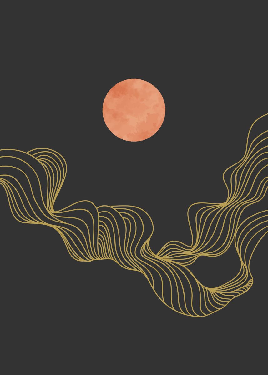 'Moon and Abstract line art' Poster, picture, metal print, paint by ...