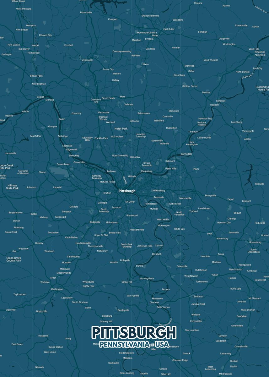 'Pittsburgh city map' Poster by Ricardo Costa | Displate