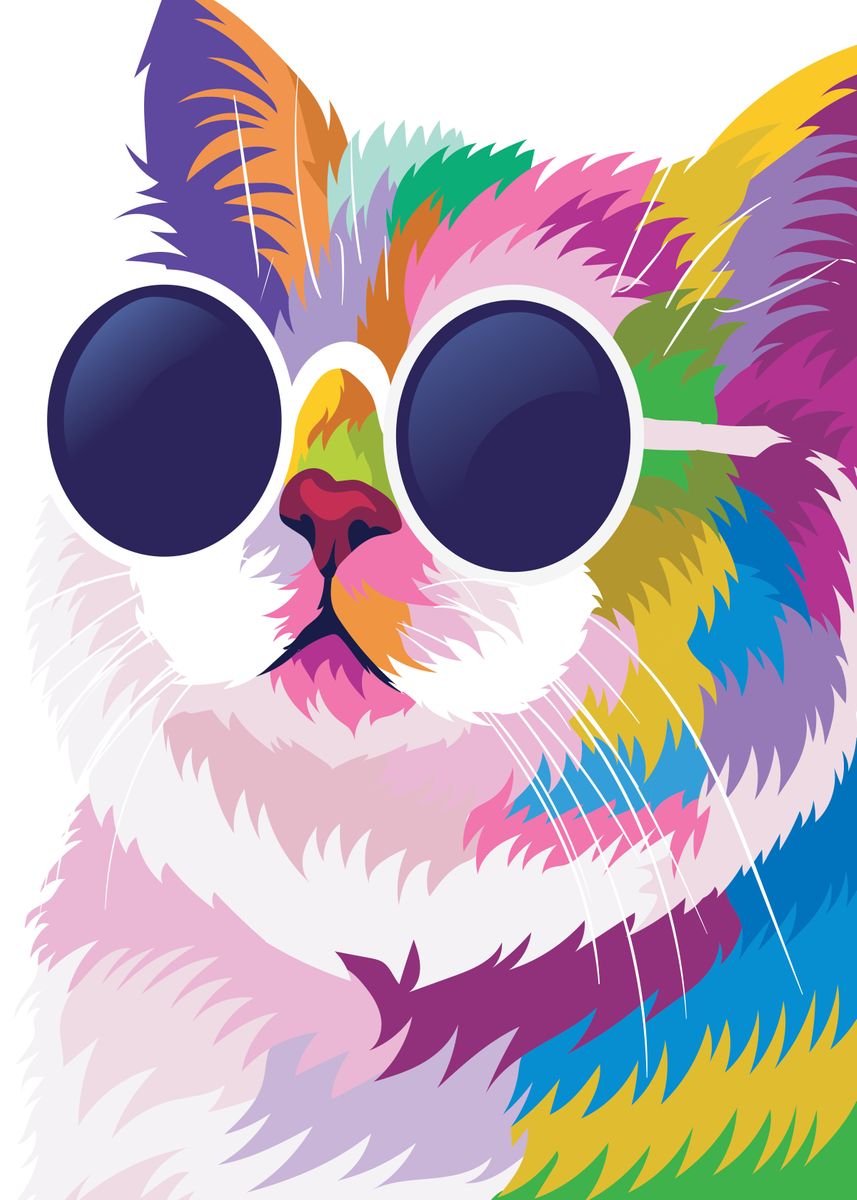 'Cute Cat Colorful Pop Art' Poster by Human Shadow | Displate