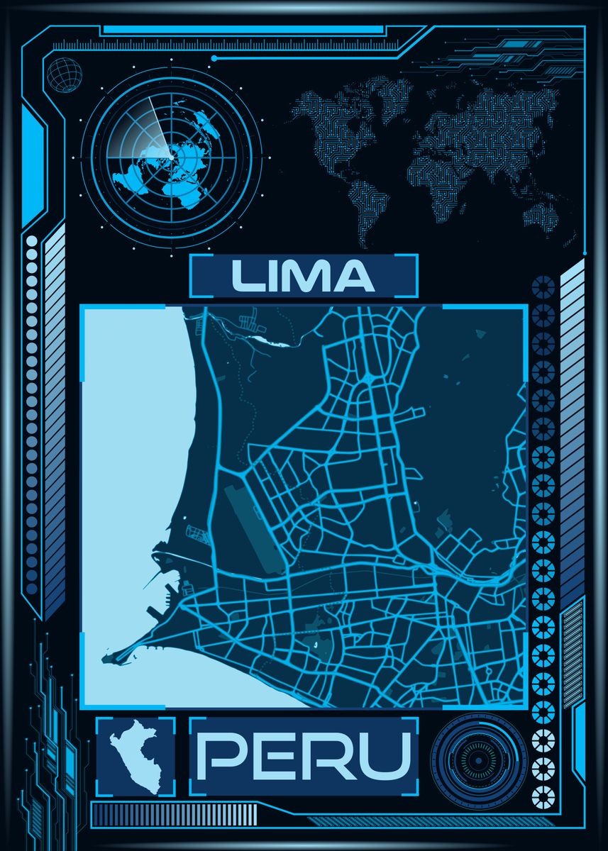'LIMA MAP PERU' Poster, picture, metal print, paint by Artistic ...
