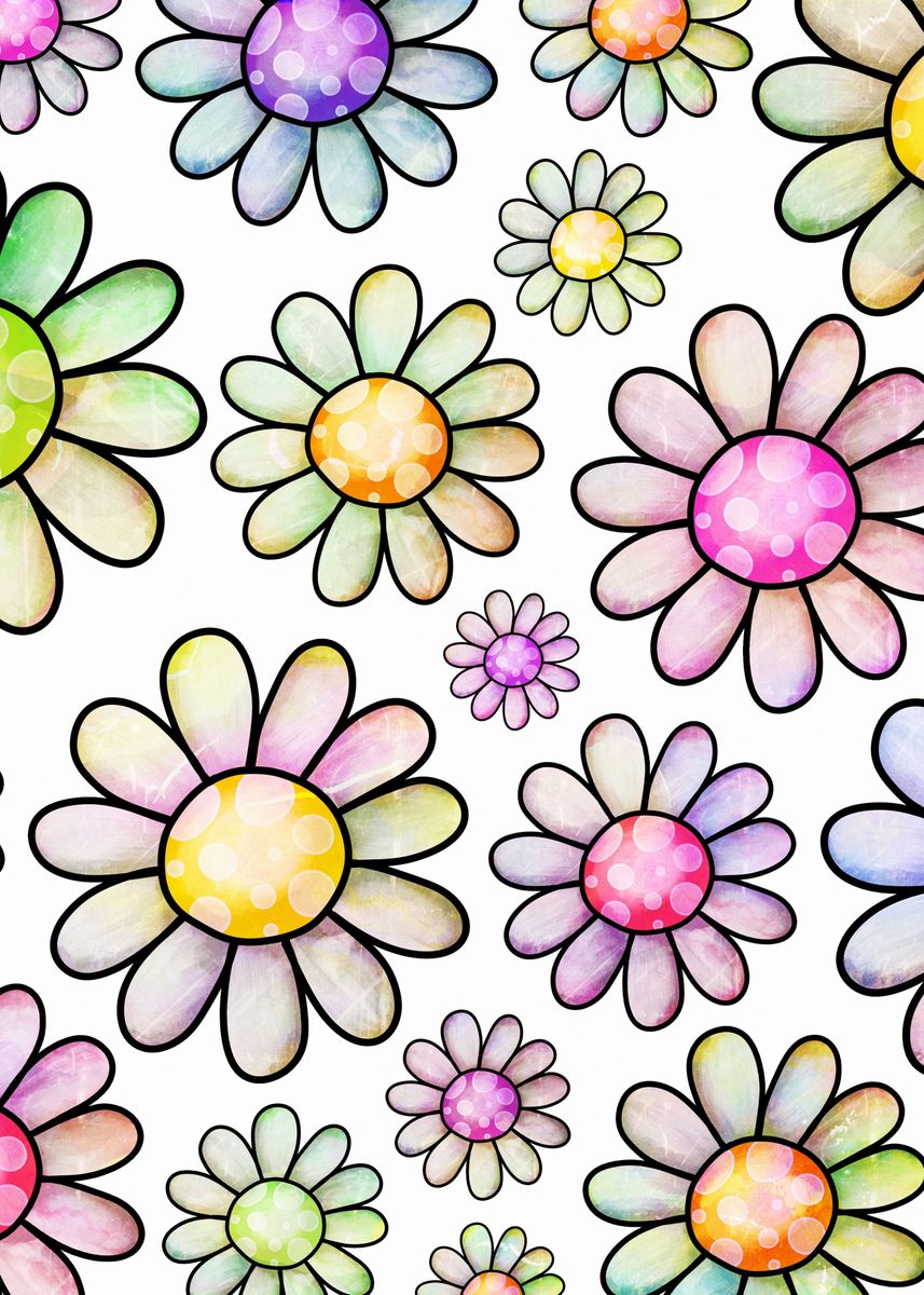'Doodle Daisy Flower 07' Poster, picture, metal print, paint by Aloke ...