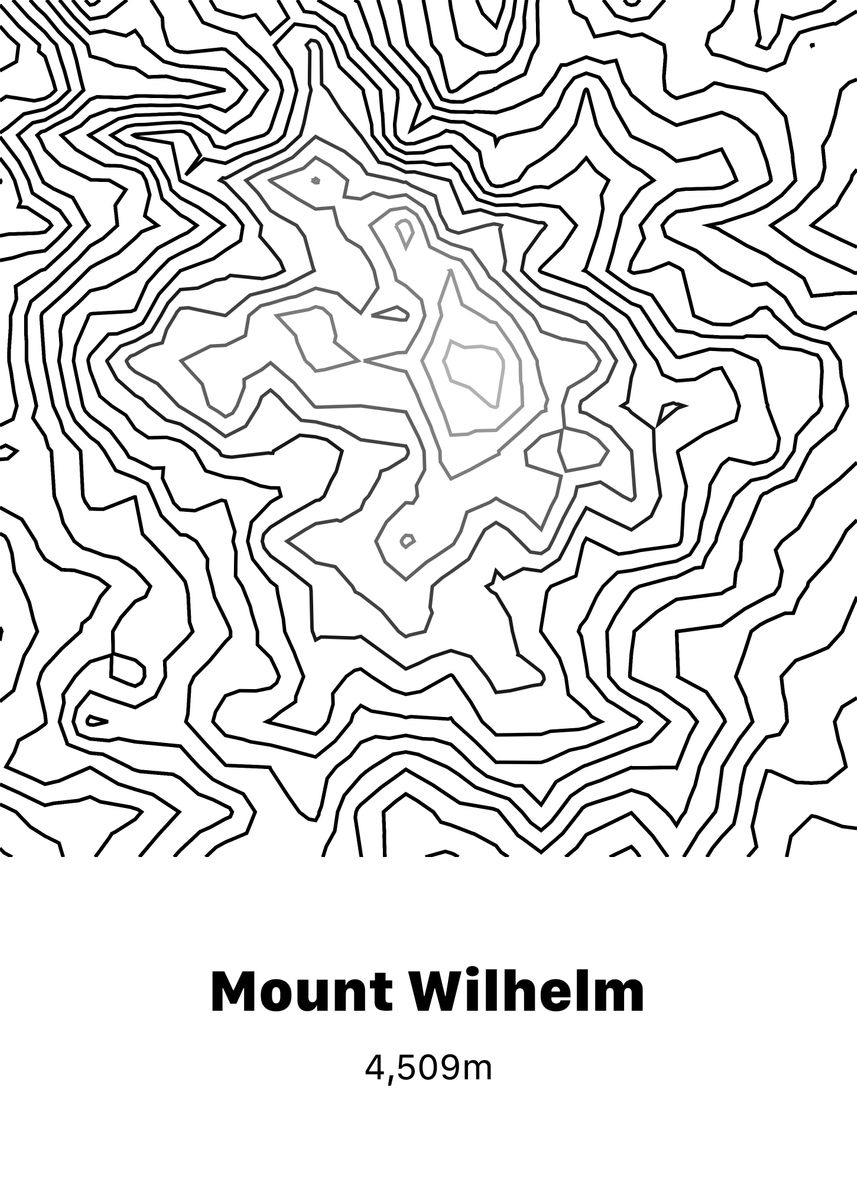 'Mount Wilhelm Contour Map' Poster, picture, metal print, paint by ...