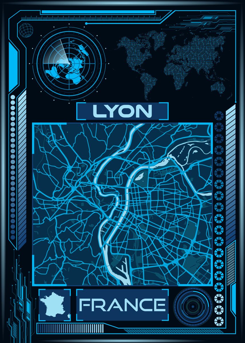 'LYON MAP FRANCE' Poster by Artistic Paradigms | Displate