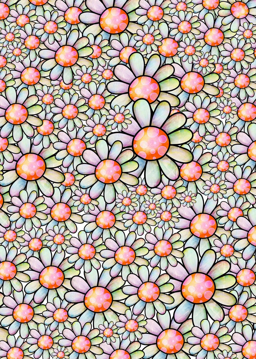 'Doodle Daisy Flower 01' Poster by Aloke Design | Displate