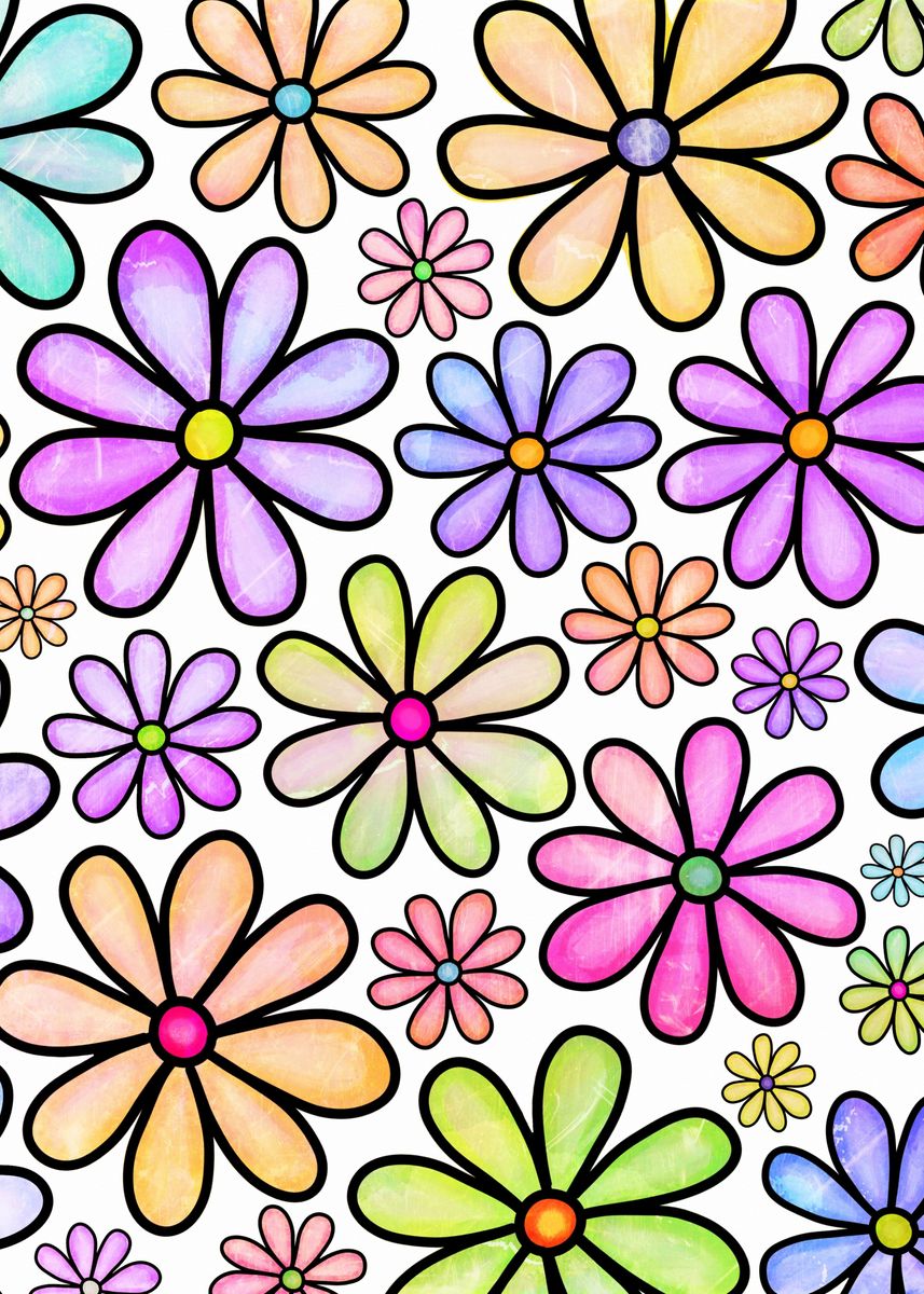 'Doodle Daisy Flower 17' Poster, picture, metal print, paint by Aloke ...