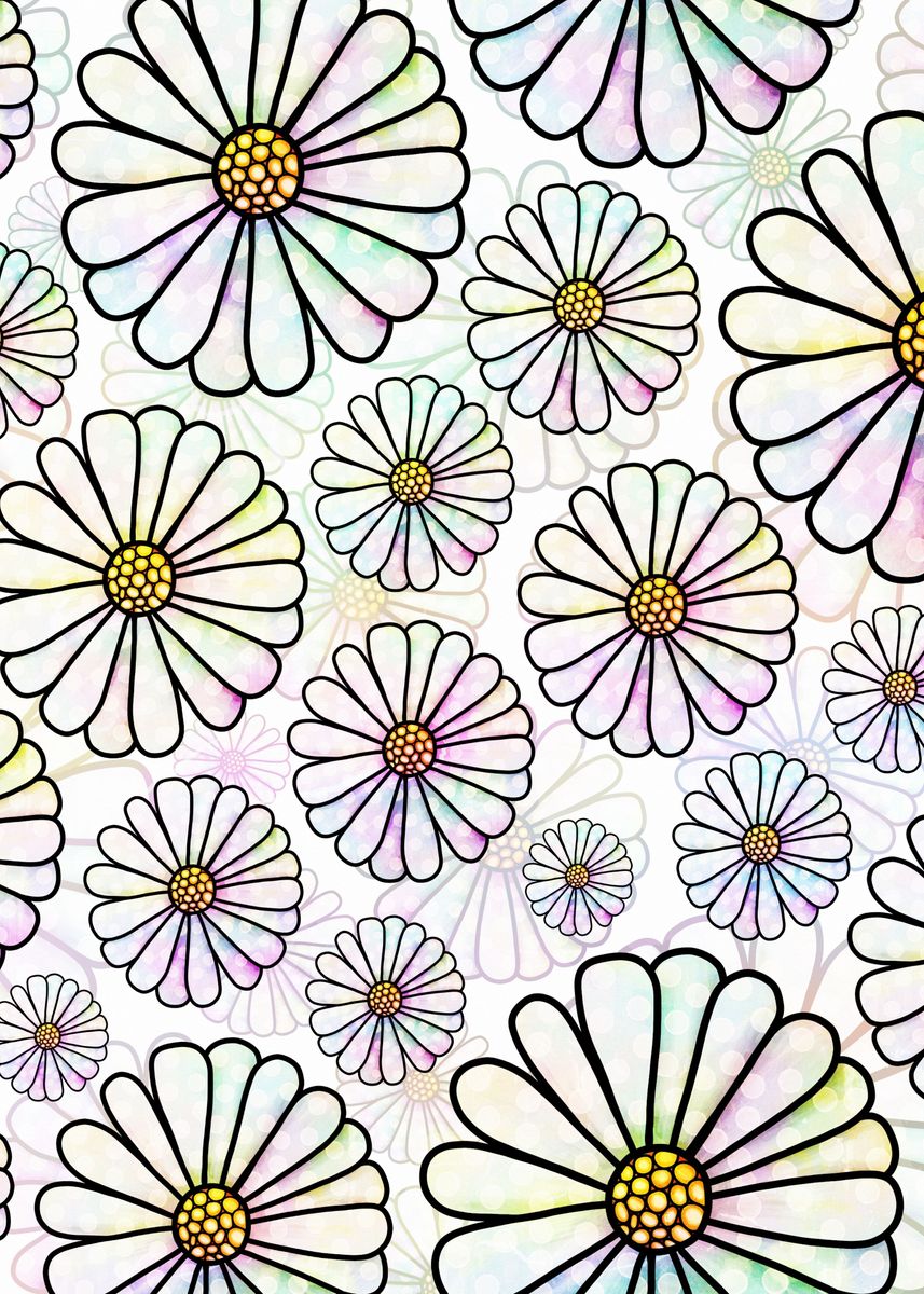 'Doodle Daisy Flower 08' Poster, picture, metal print, paint by Aloke ...