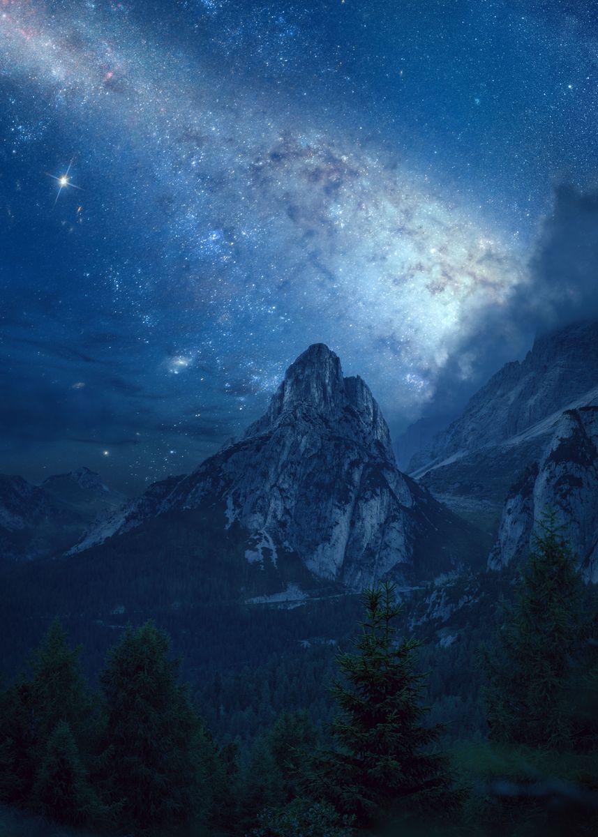 'Galaxy Over A Mountain' Poster, picture, metal print, paint by ...