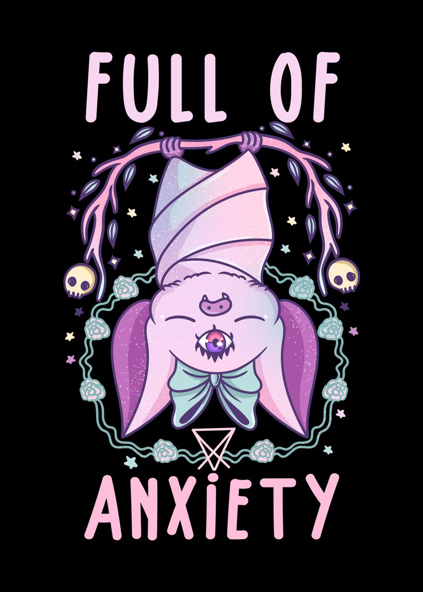 'Full of Anxiety Goth Bat' Poster, picture, metal print, paint by ...