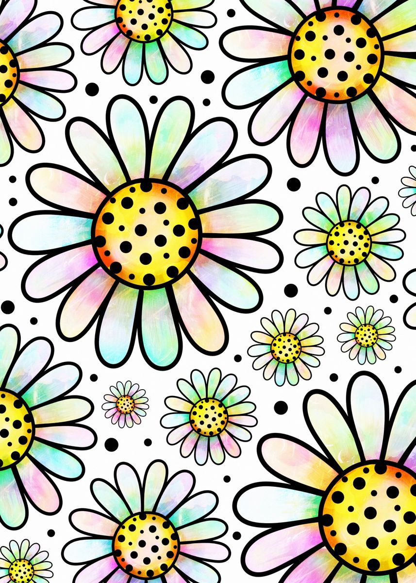 'Doodle Daisy Flower 03' Poster, picture, metal print, paint by Aloke ...