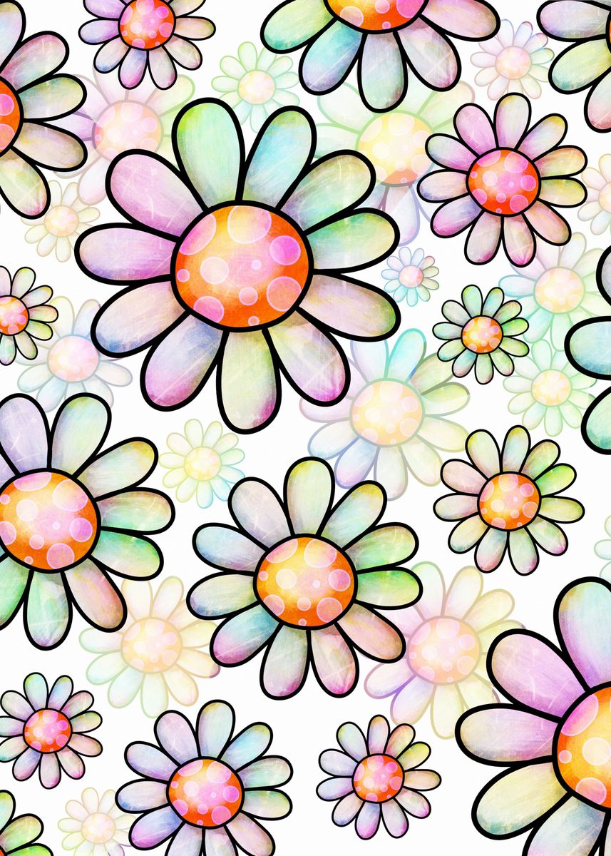 'Doodle Daisy Flower 04' Poster by Aloke Design | Displate