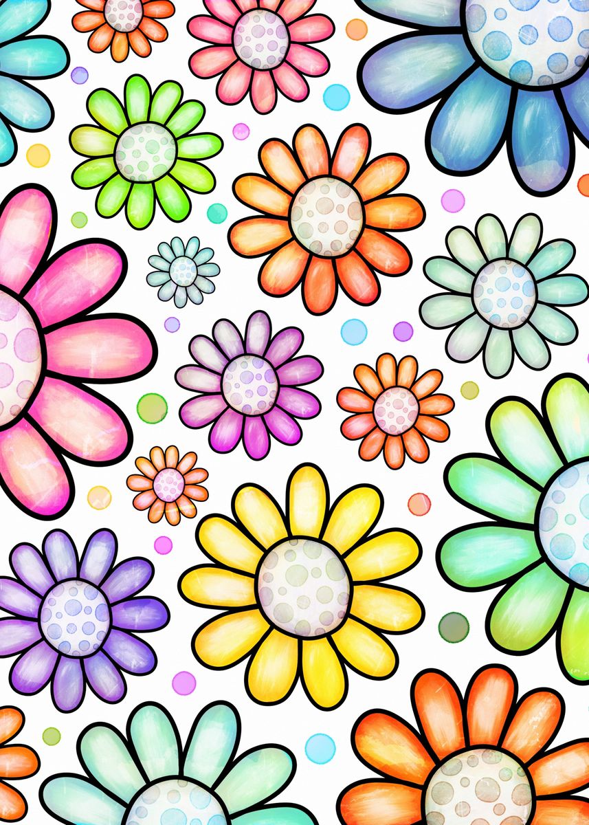 'Doodle Daisy Flower 09' Poster by Aloke Design | Displate