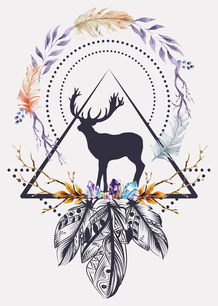 'Boho deer dream catcher' Poster, picture, metal print, paint by ...