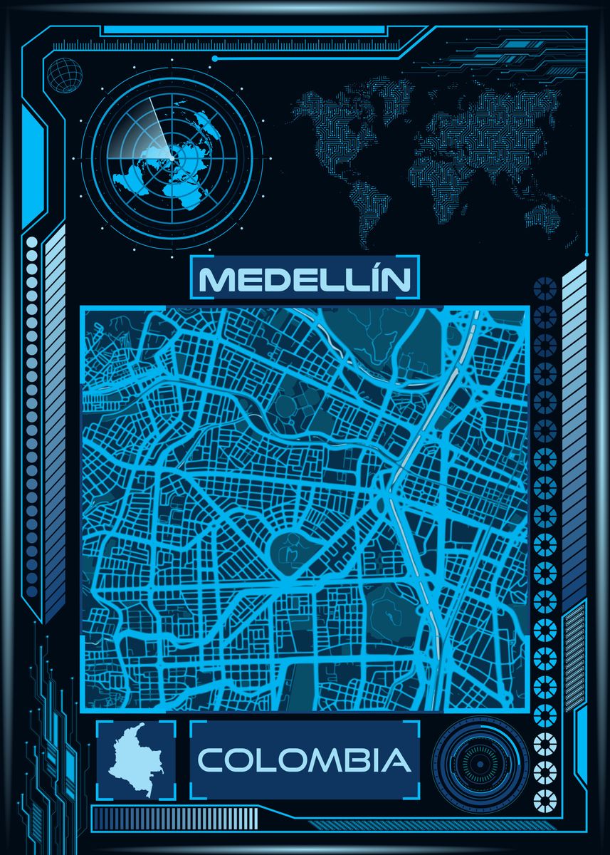 'MEDELLIN MAP COLOMBIA' Poster by Artistic Paradigms | Displate
