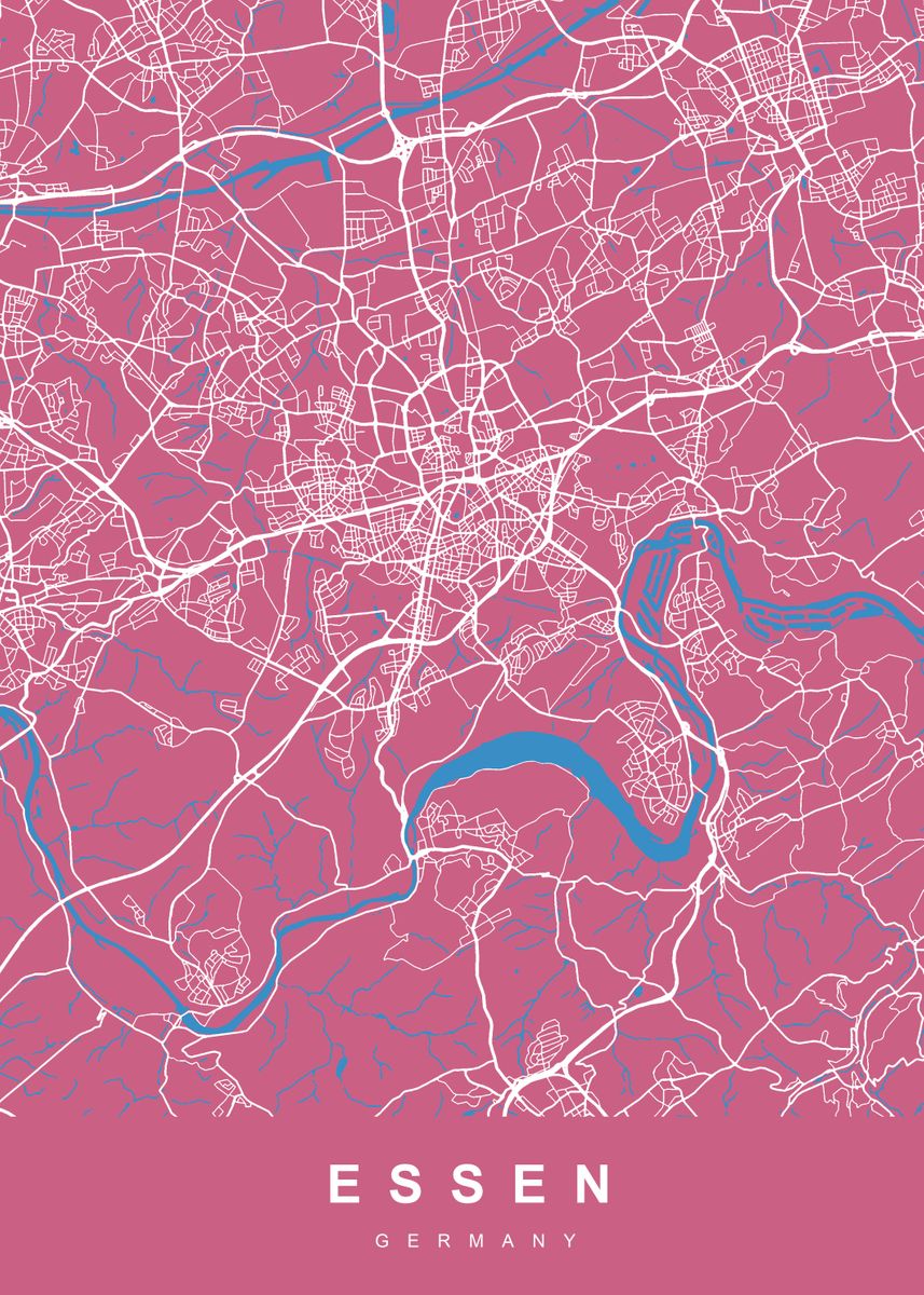 'ESSEN Map GERMANY' Poster, picture, metal print, paint by UrbanMaps ...
