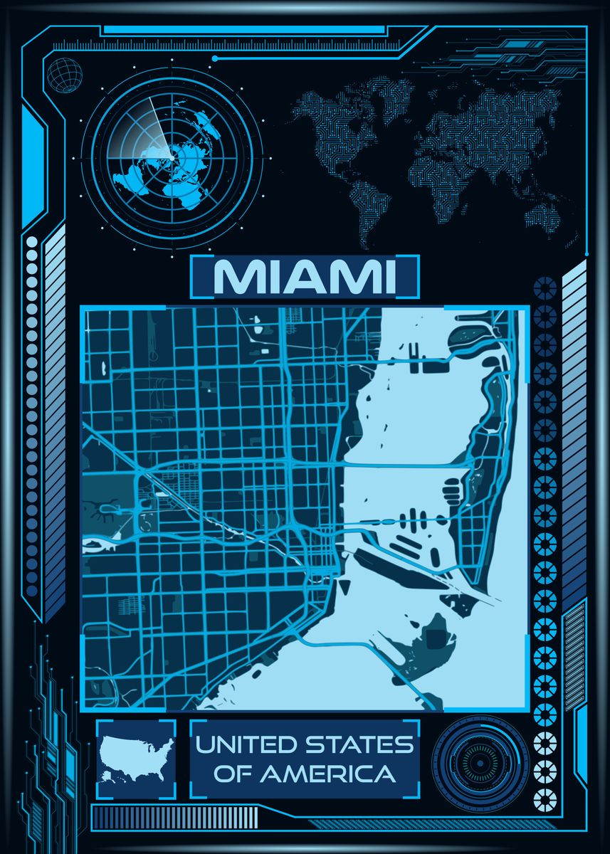 'MIAMI MAP USA' Poster, picture, metal print, paint by Artistic ...