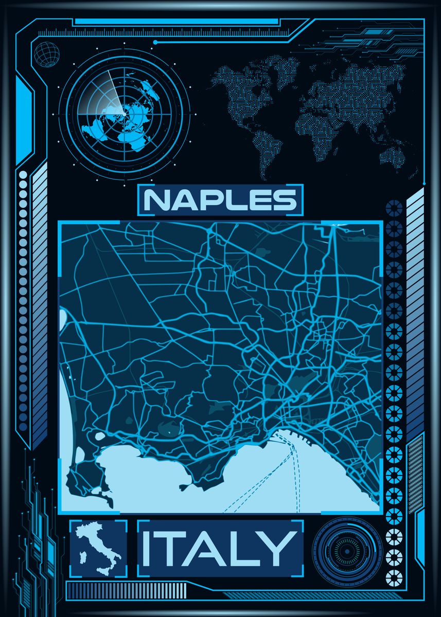 'NAPLES MAP ITALY' Poster, picture, metal print, paint by Artistic ...