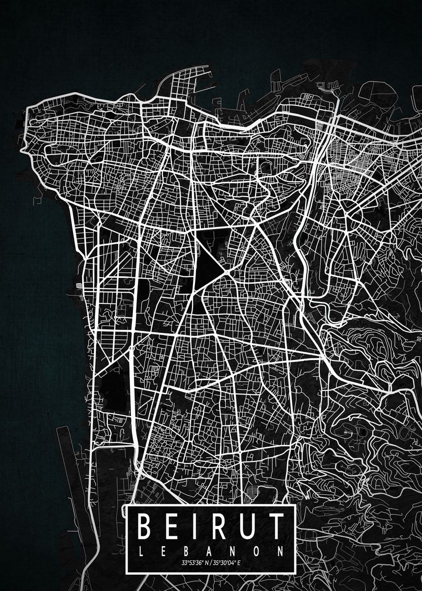 'Beirut City Map Dark' Poster, picture, metal print, paint by deMAP ...