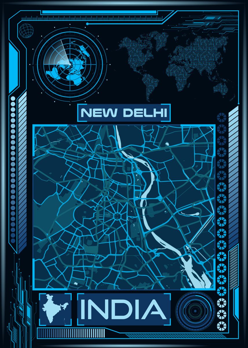 'NEW DELHI MAP INDIA' Poster, picture, metal print, paint by Artistic ...