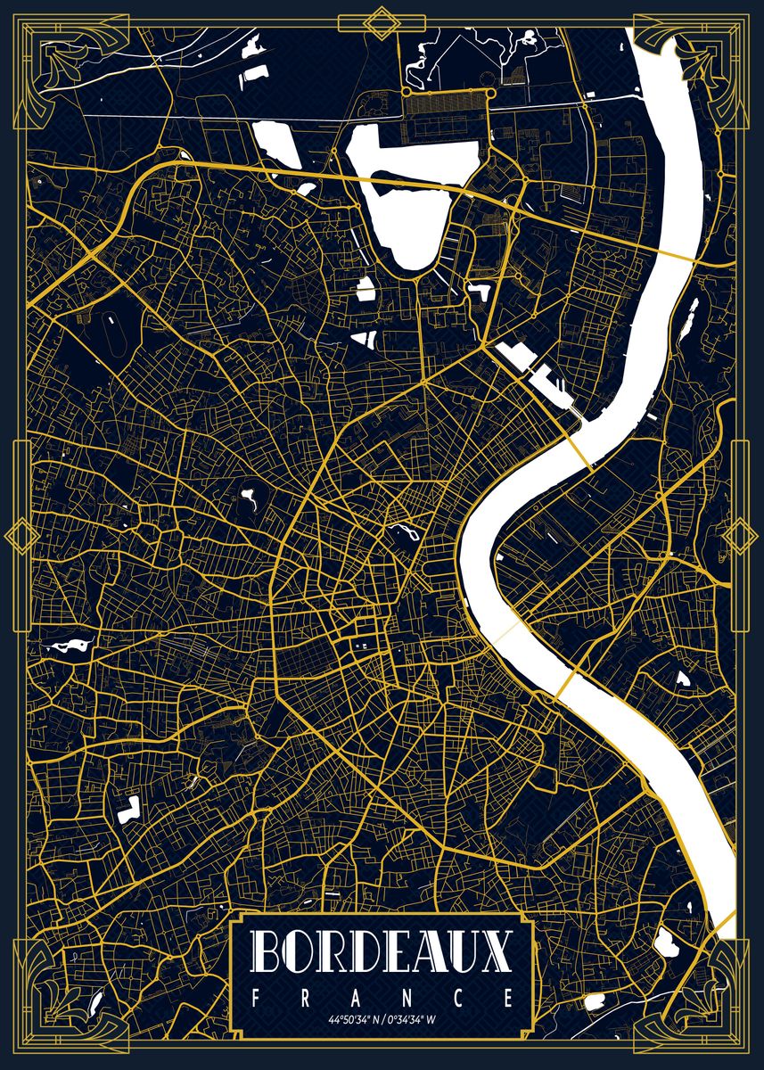 'Bordeaux City Map Gold' Poster by deMAP Studio | Displate
