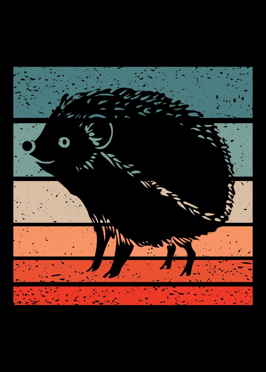 'Hedgehog Retro Vintage' Poster, picture, metal print, paint by ...