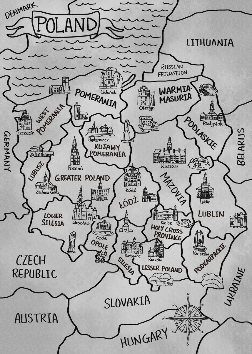 'Gray Map of Poland' Poster by Sheridan T | Displate