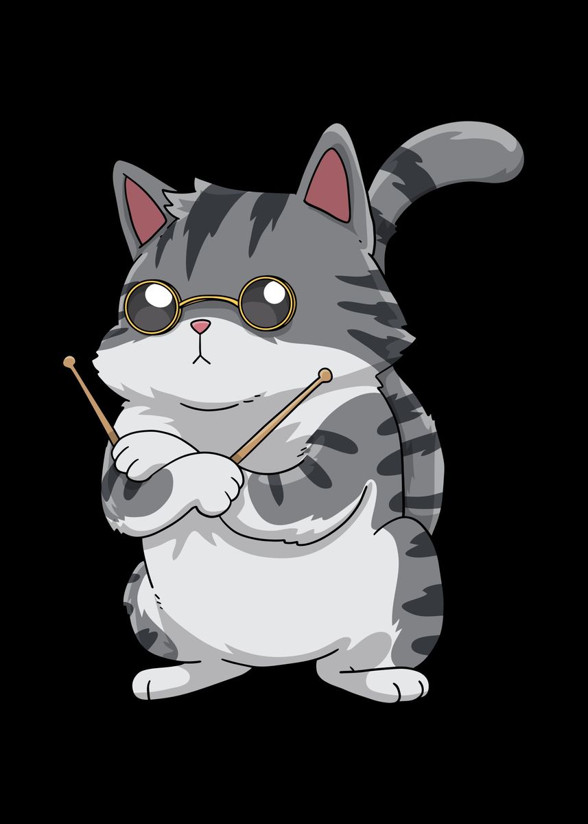 'Drummer Cat Drumming' Poster, picture, metal print, paint by Mealla ...