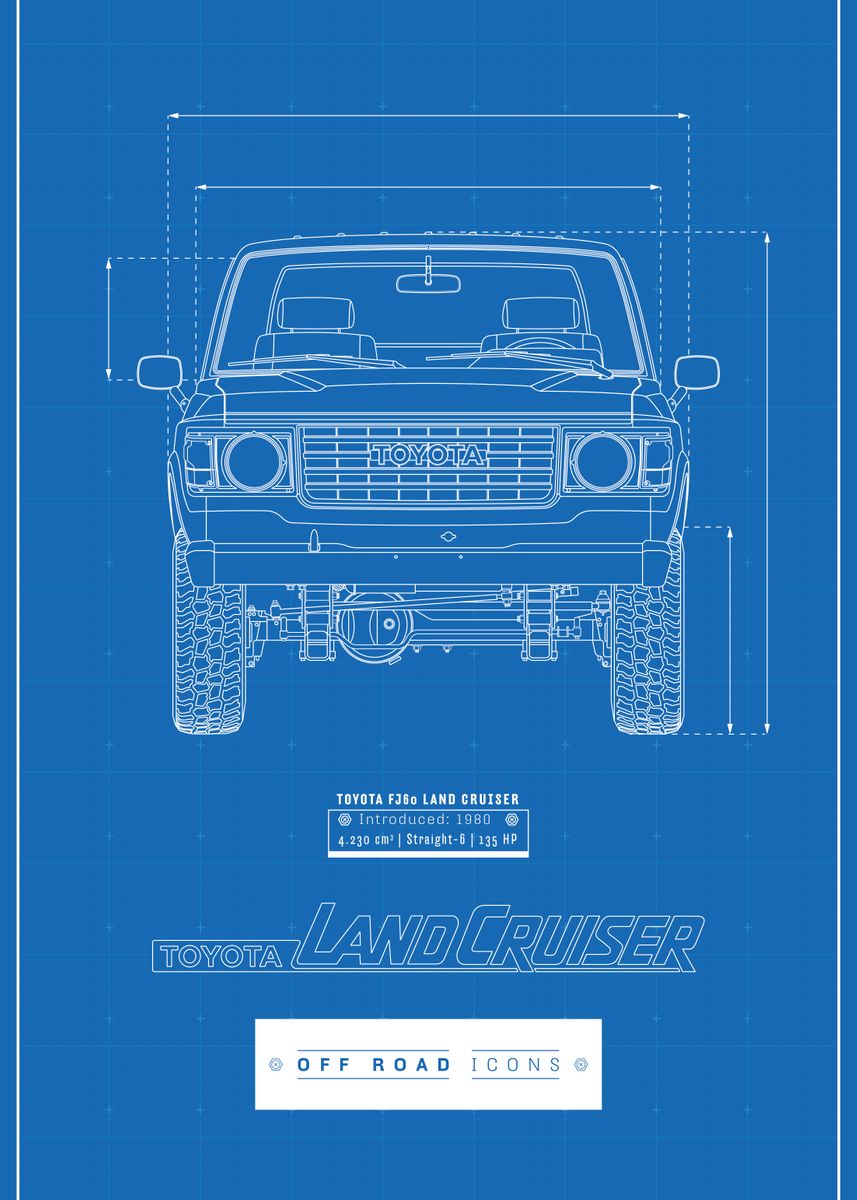 'FJ60 blueprint' Poster, picture, metal print, paint by Off Road Icons ...