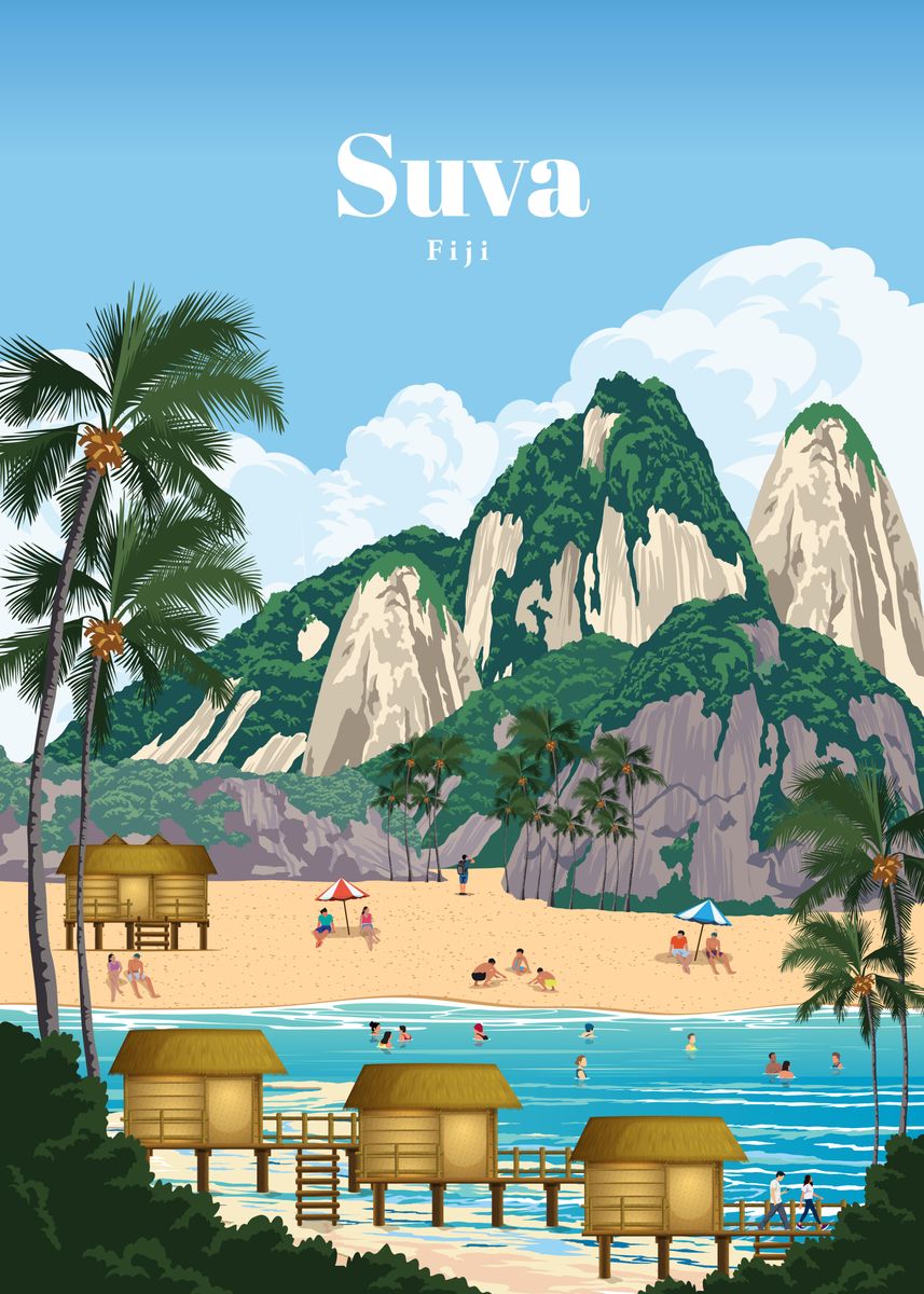 'Travel to Fiji' Poster, picture, metal print, paint by Studio 324 ...