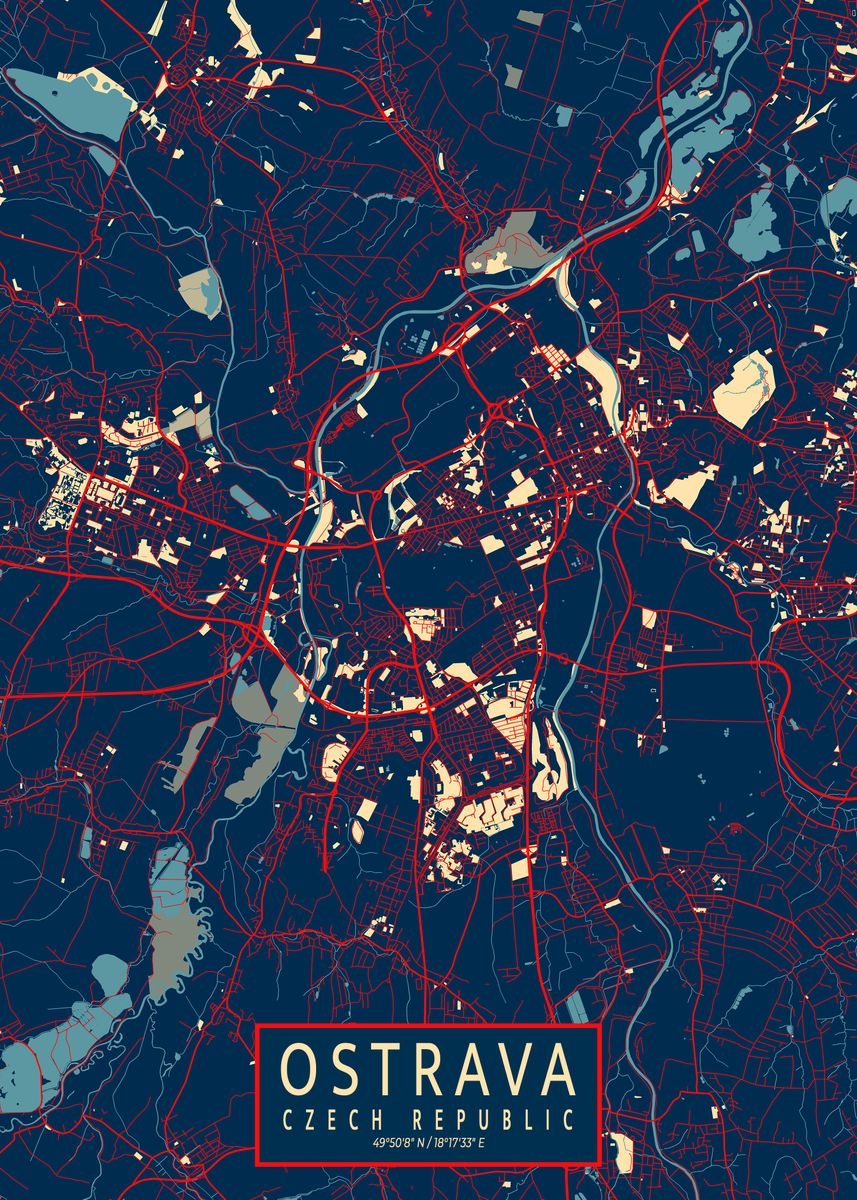 'Ostrava City Map Hope' Poster by deMAP Studio | Displate