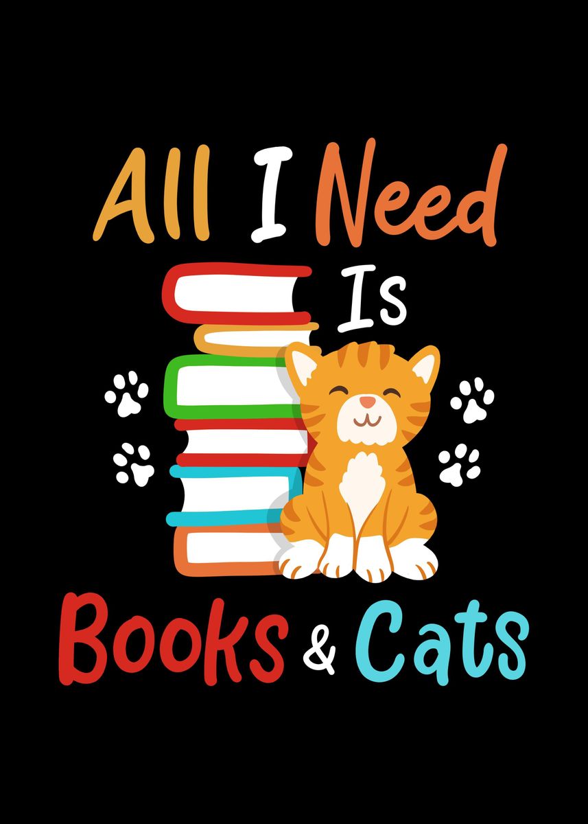 'Book Cat Books and Cats' Poster, picture, metal print, paint by Mealla ...