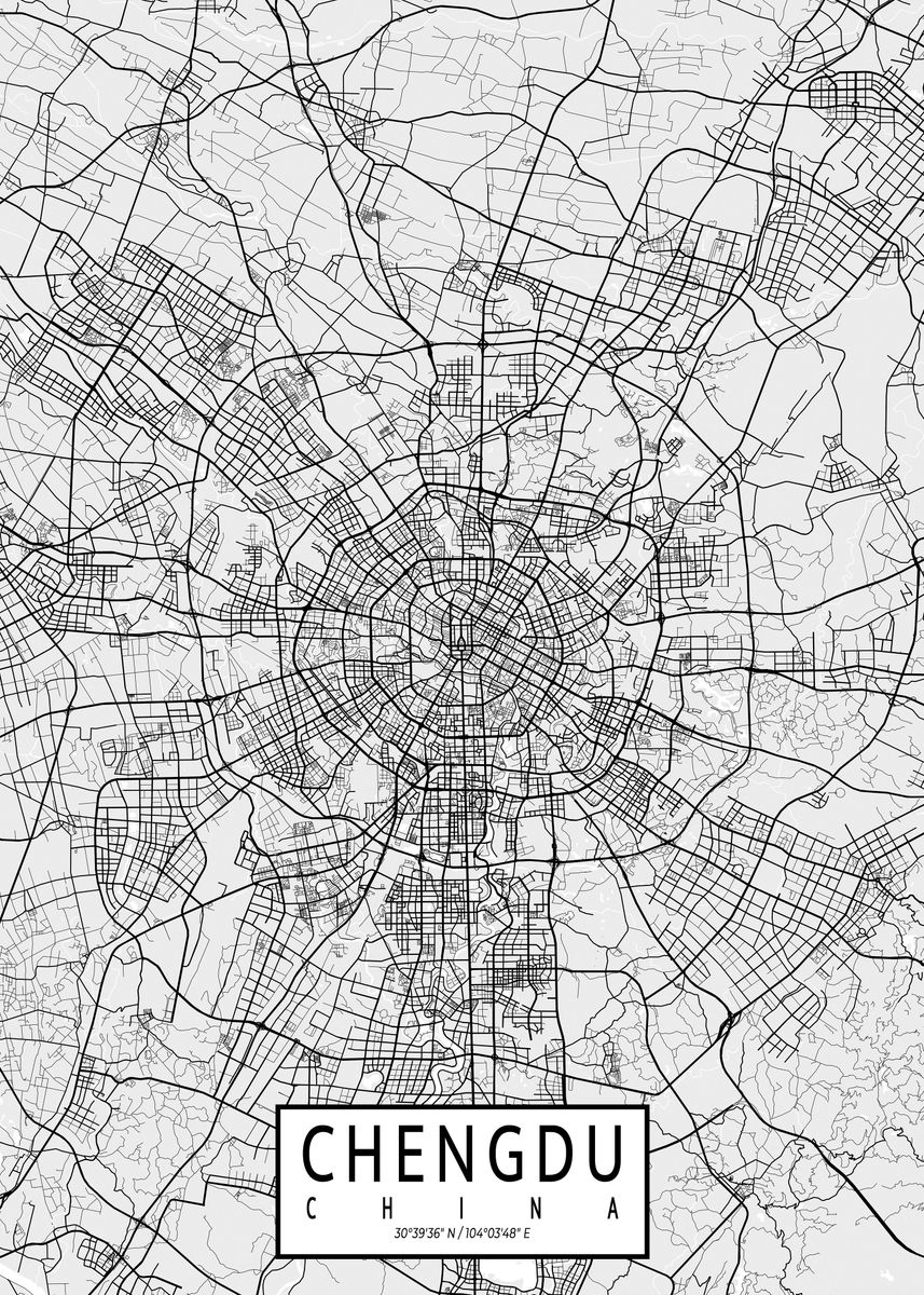 'Chengdu City Map Light' Poster, picture, metal print, paint by deMAP ...