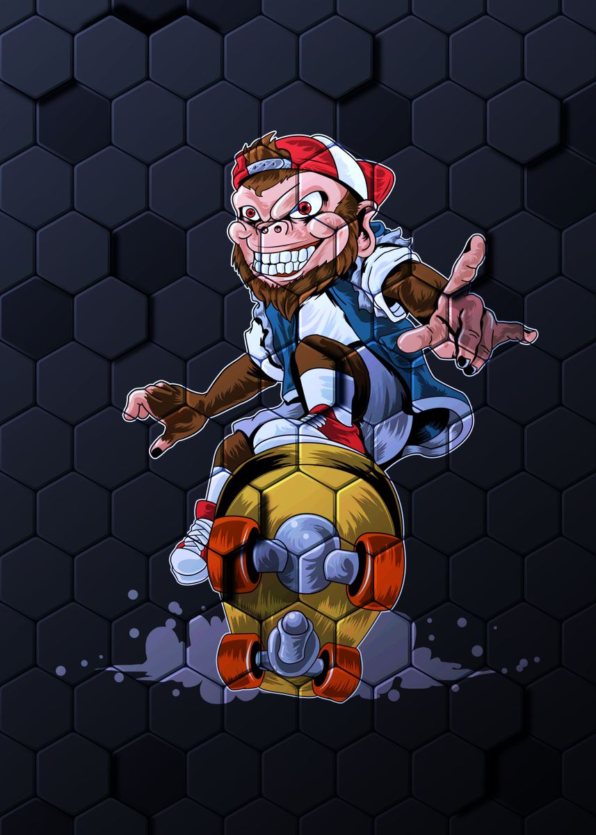 'Monkey Skateboard' Poster by Faissal Thomas | Displate