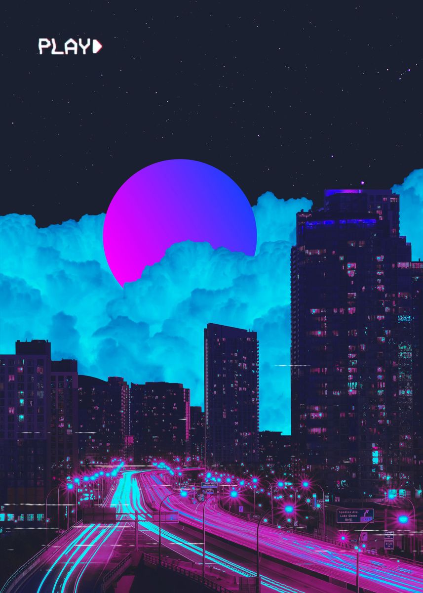 'VHS City' Poster, picture, metal print, paint by Yagedan | Displate