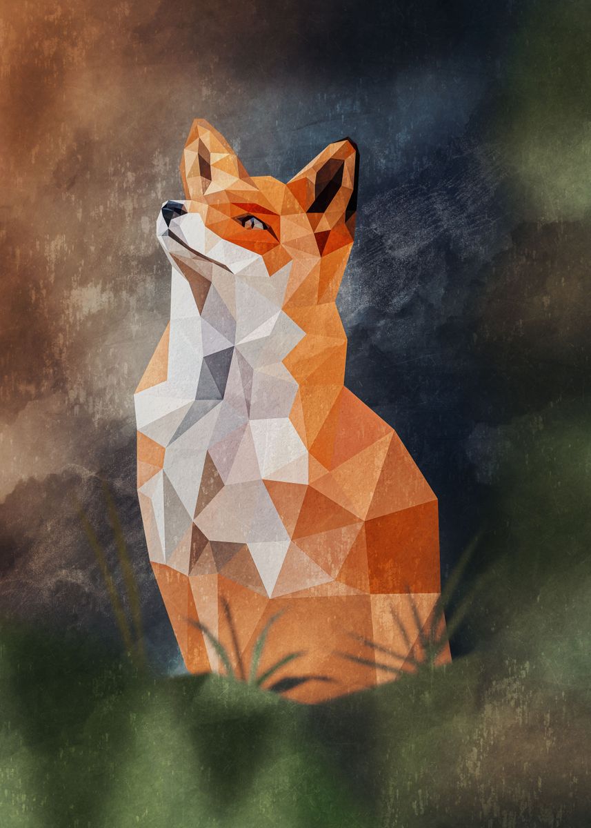 'Low Poly Fox v2' Poster, picture, metal print, paint by Cedric Rehm ...