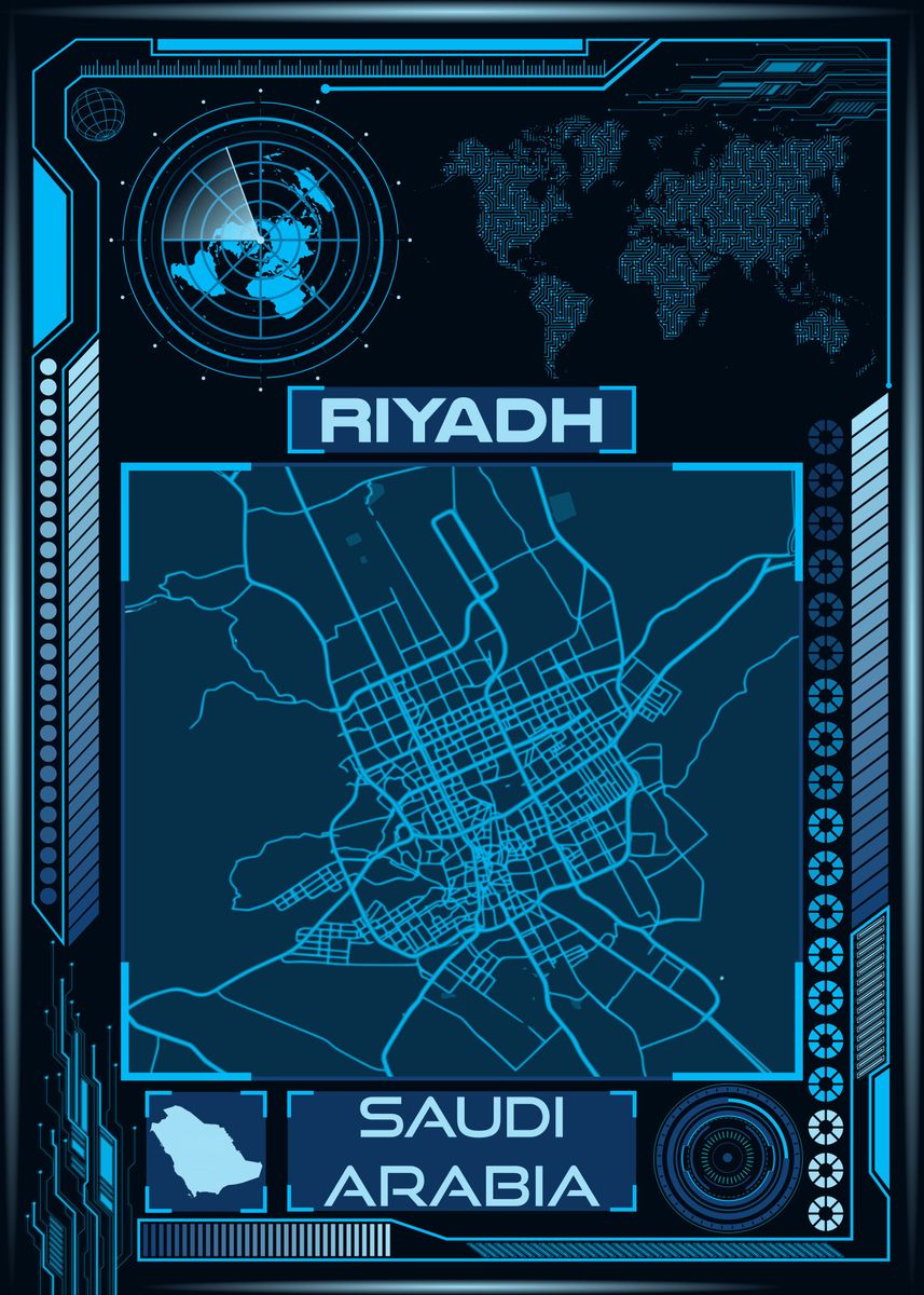 'RIYADH MAP SAUDI ARABIA' Poster, picture, metal print, paint by ...
