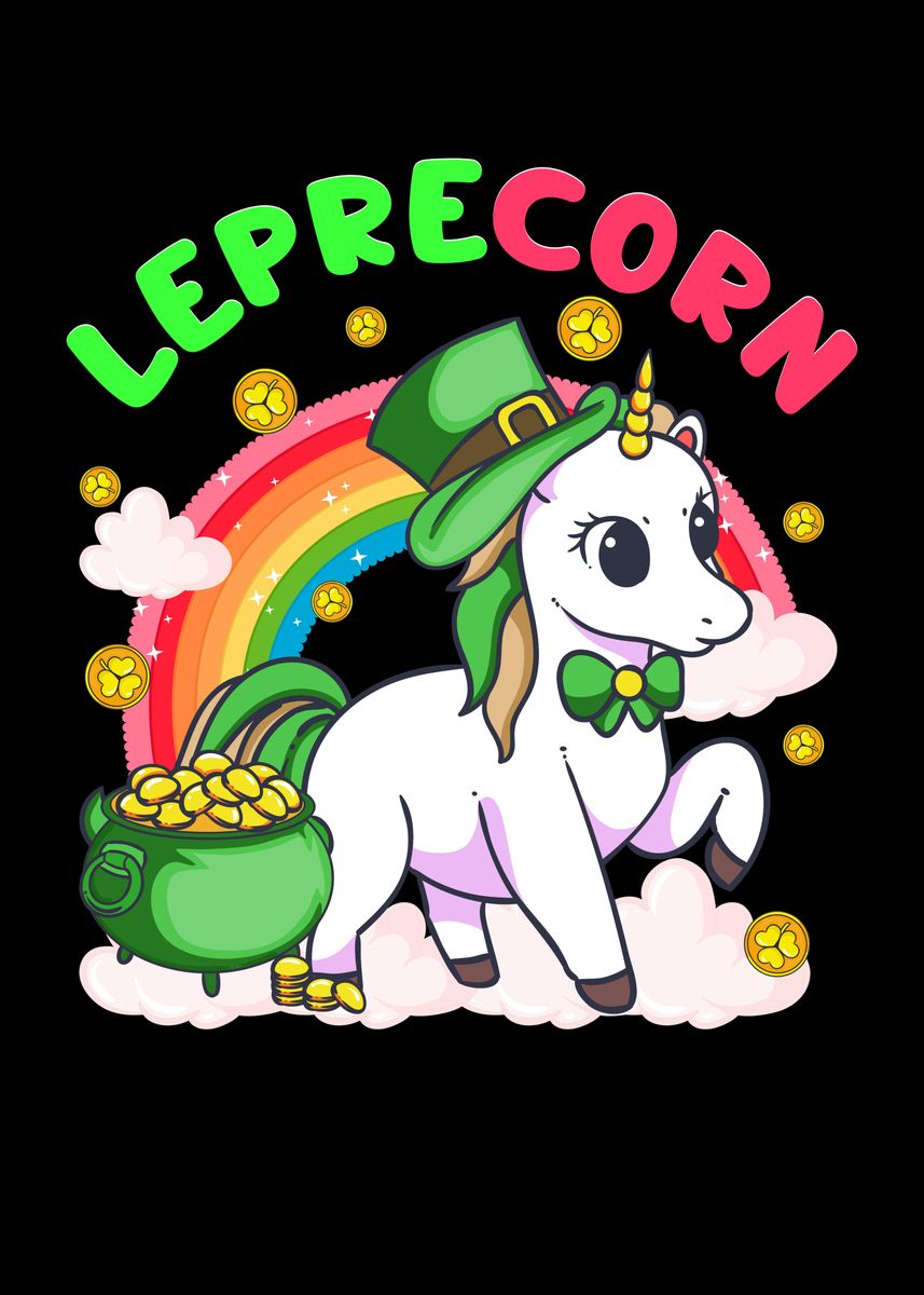'Leprecorn Unicorn' Poster, picture, metal print, paint by Lukes Pixel ...