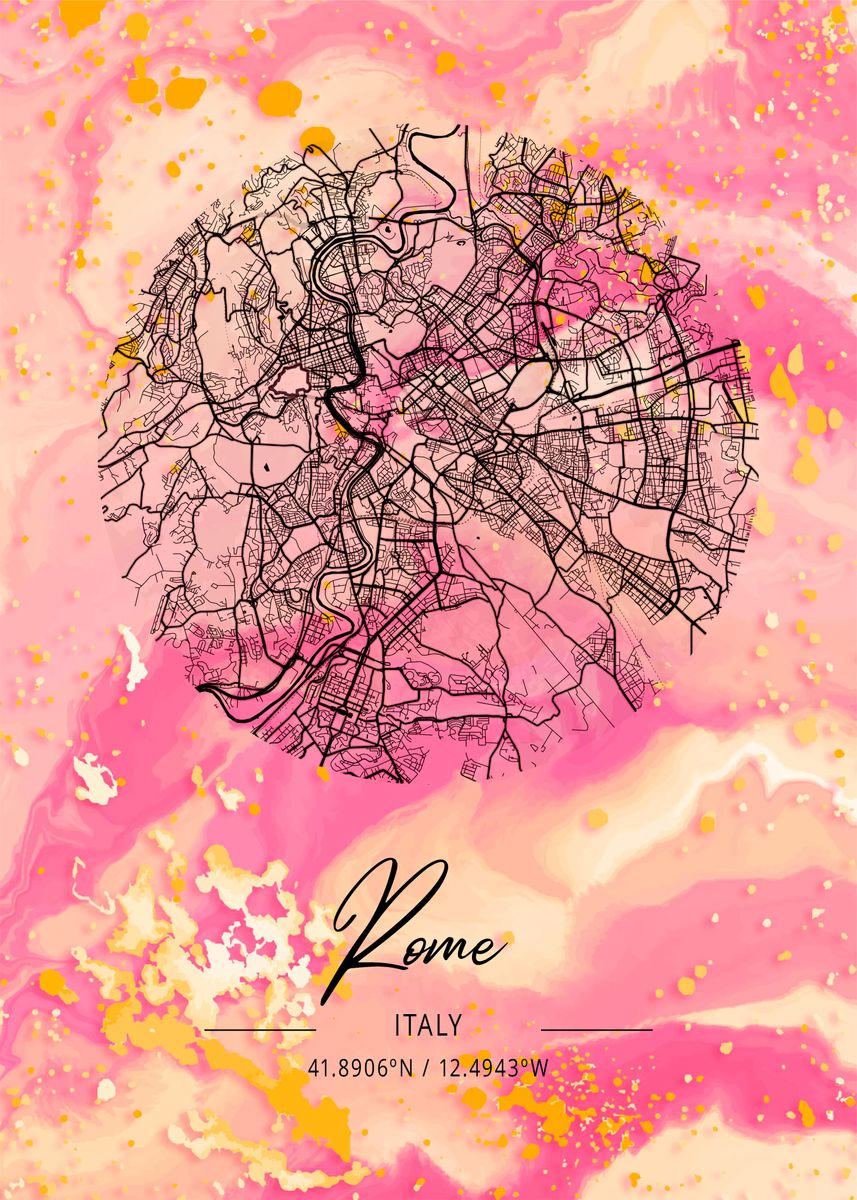 'Rome City Map Italy' Poster, picture, metal print, paint by Max Ronn ...