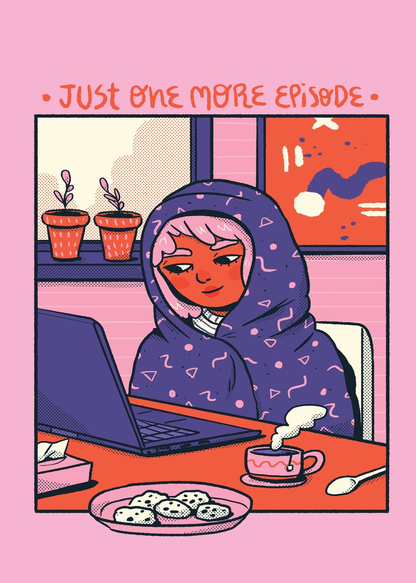 'Comic Girl Binge watching' Poster, picture, metal print, paint by ...