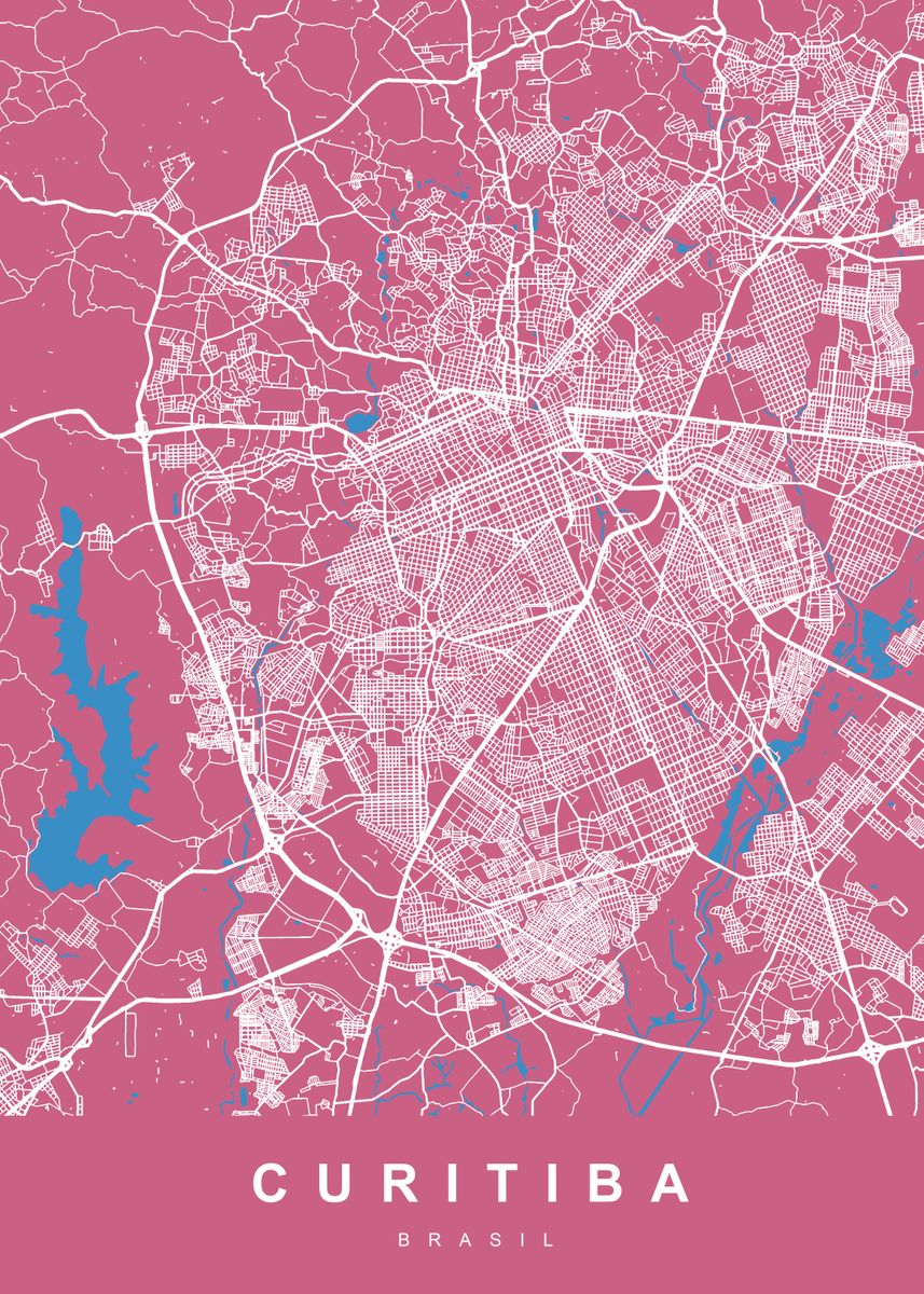 'CURITIBA Map BRASIL' Poster, picture, metal print, paint by UrbanMaps ...