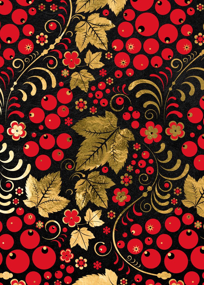 'Gold Russian hohloma' Poster by Moon Calendar Studio | Displate