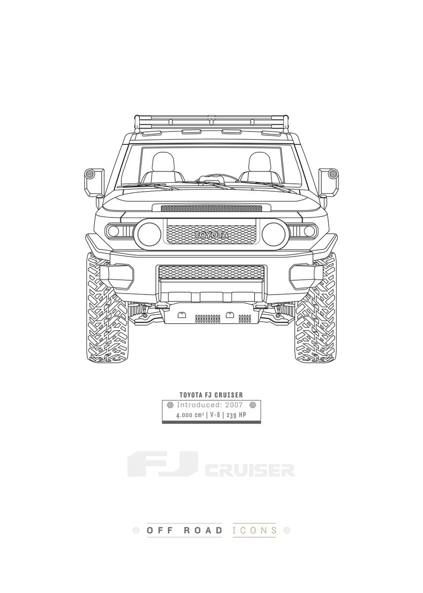 'FJ CRUISER BW' Poster, picture, metal print, paint by Off Road Icons ...