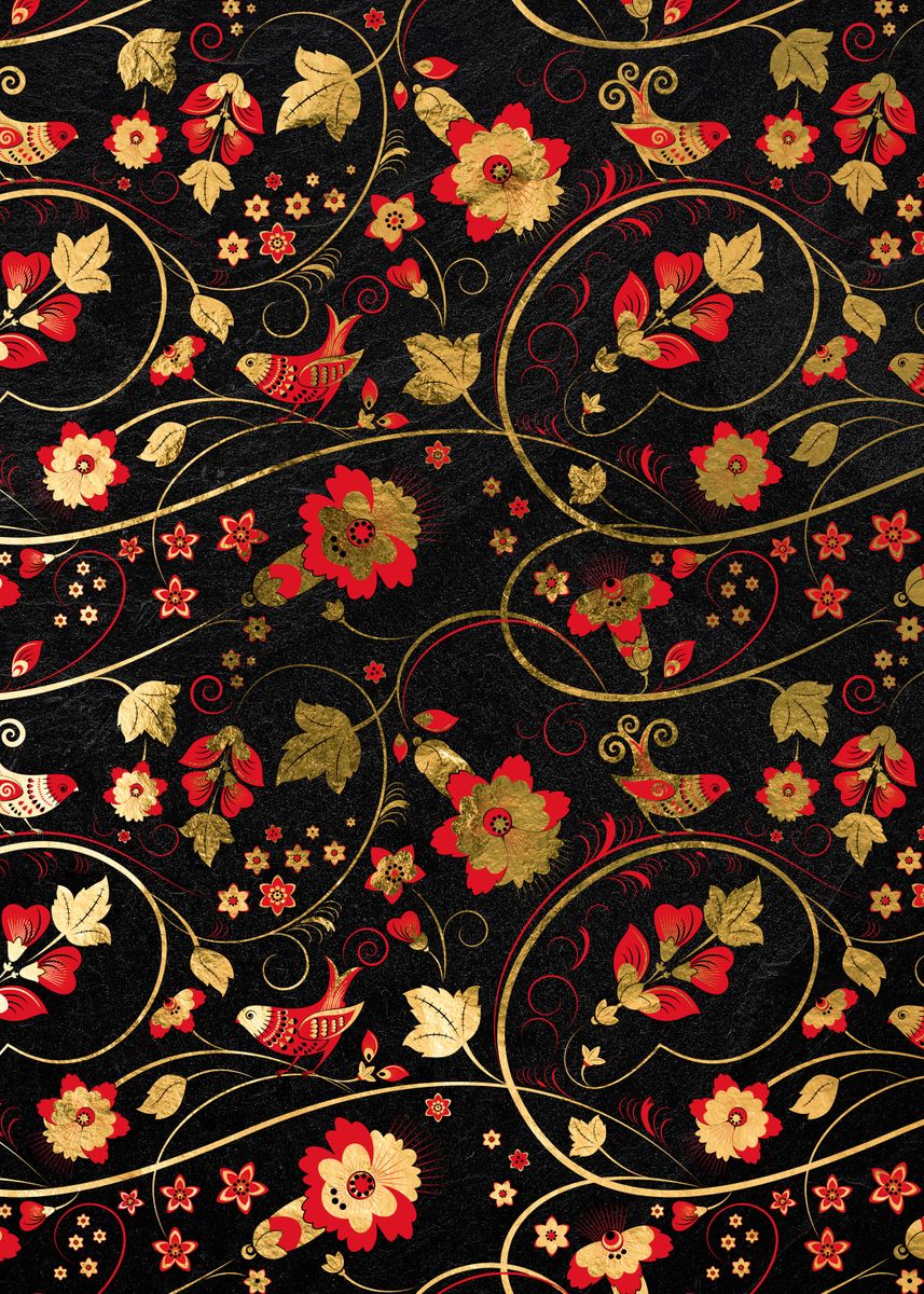 'Gold Russian hohloma' Poster by Moon Calendar Studio | Displate