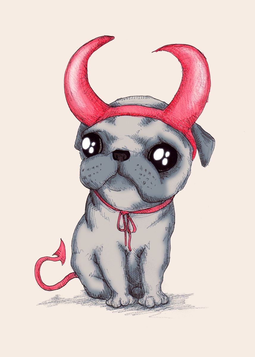'Puggo From Heck' Poster, picture, metal print, paint by LVB Art | Displate